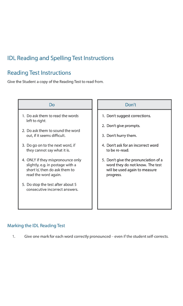 IDL Literacy Test and Starting Points - ME Site